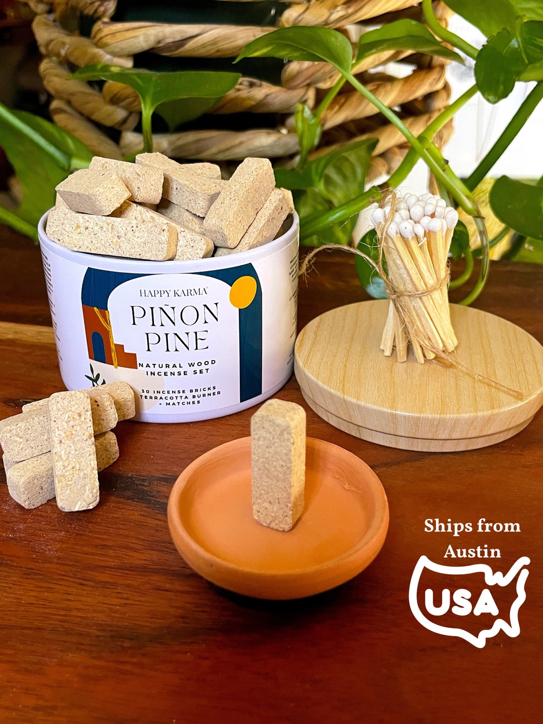 Piñon Pine Incense Set - Natural Wood Bricks With Terracotta Burner ...