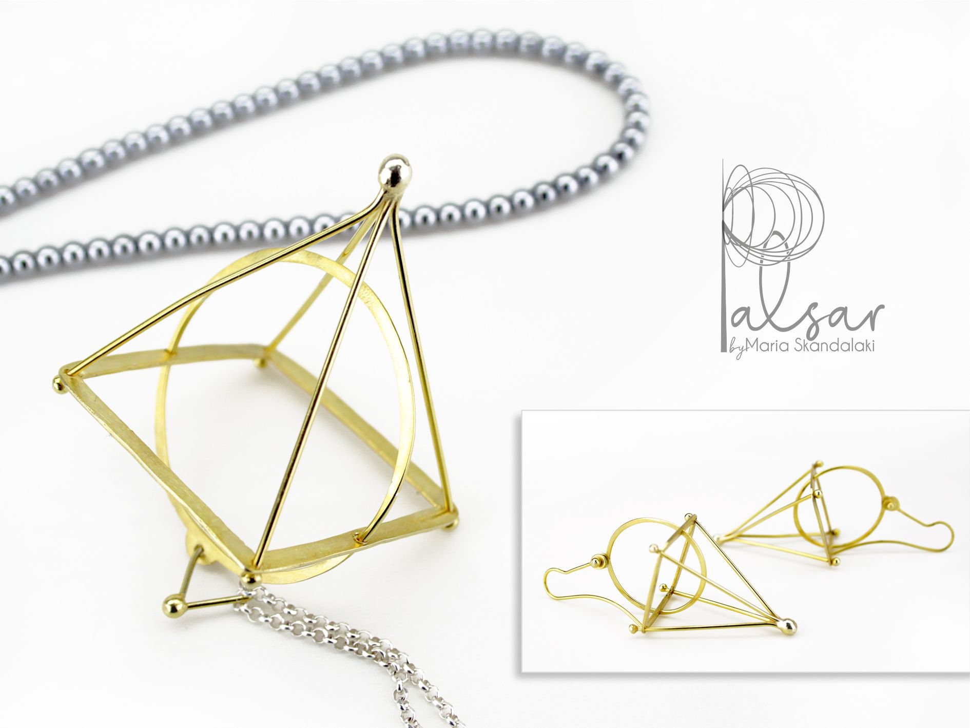Large Gold Pyramid Pendant, Geometric Artistic Necklace, Healing ...