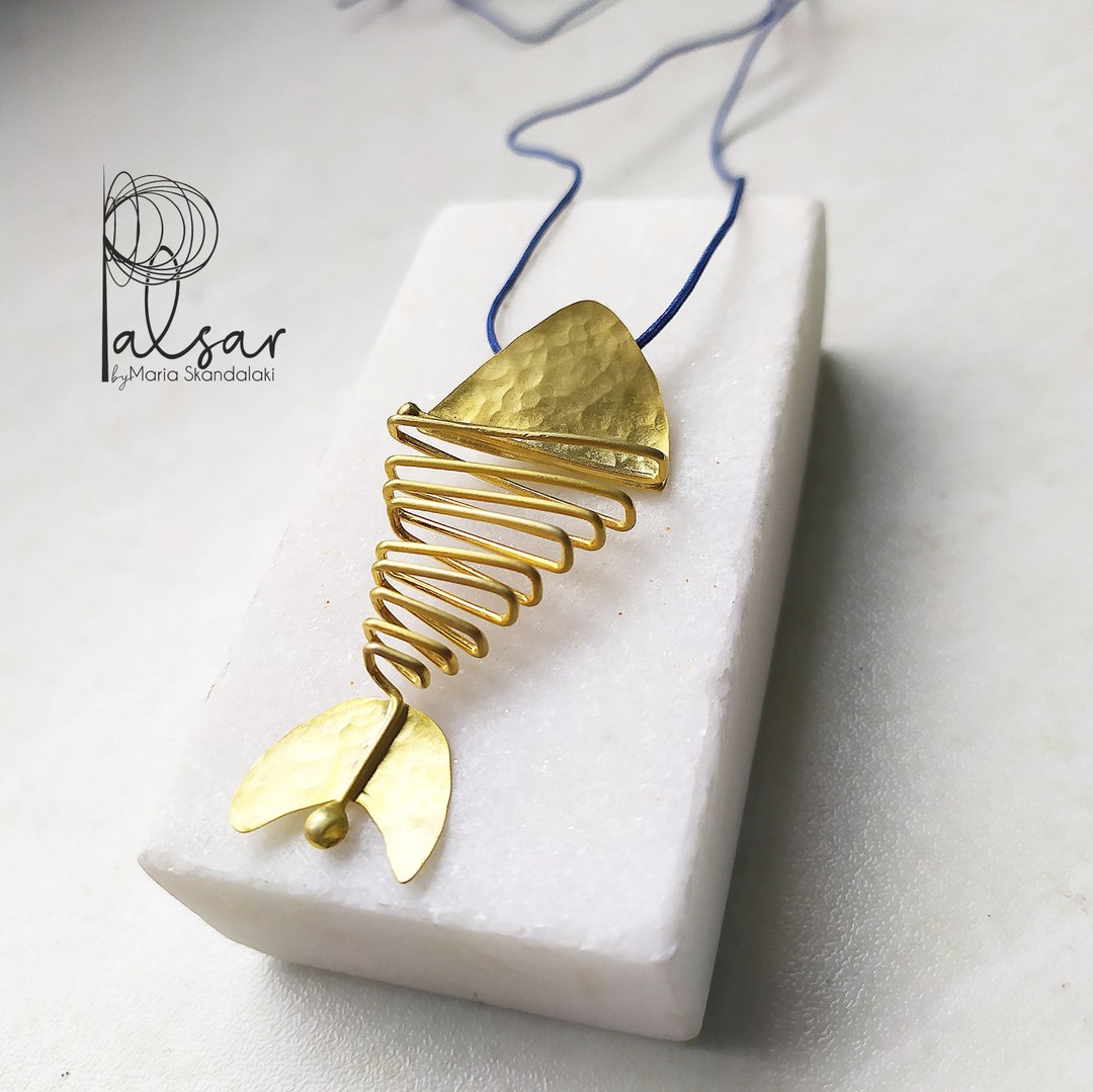 Fishbone Necklace, 925 Fishbone Pendant, Gilded Silver Aesthetic ...