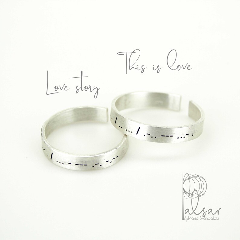 Morse Code Ring Morse Code Jewelry Engraved Couple Ring Lovers Ring ...