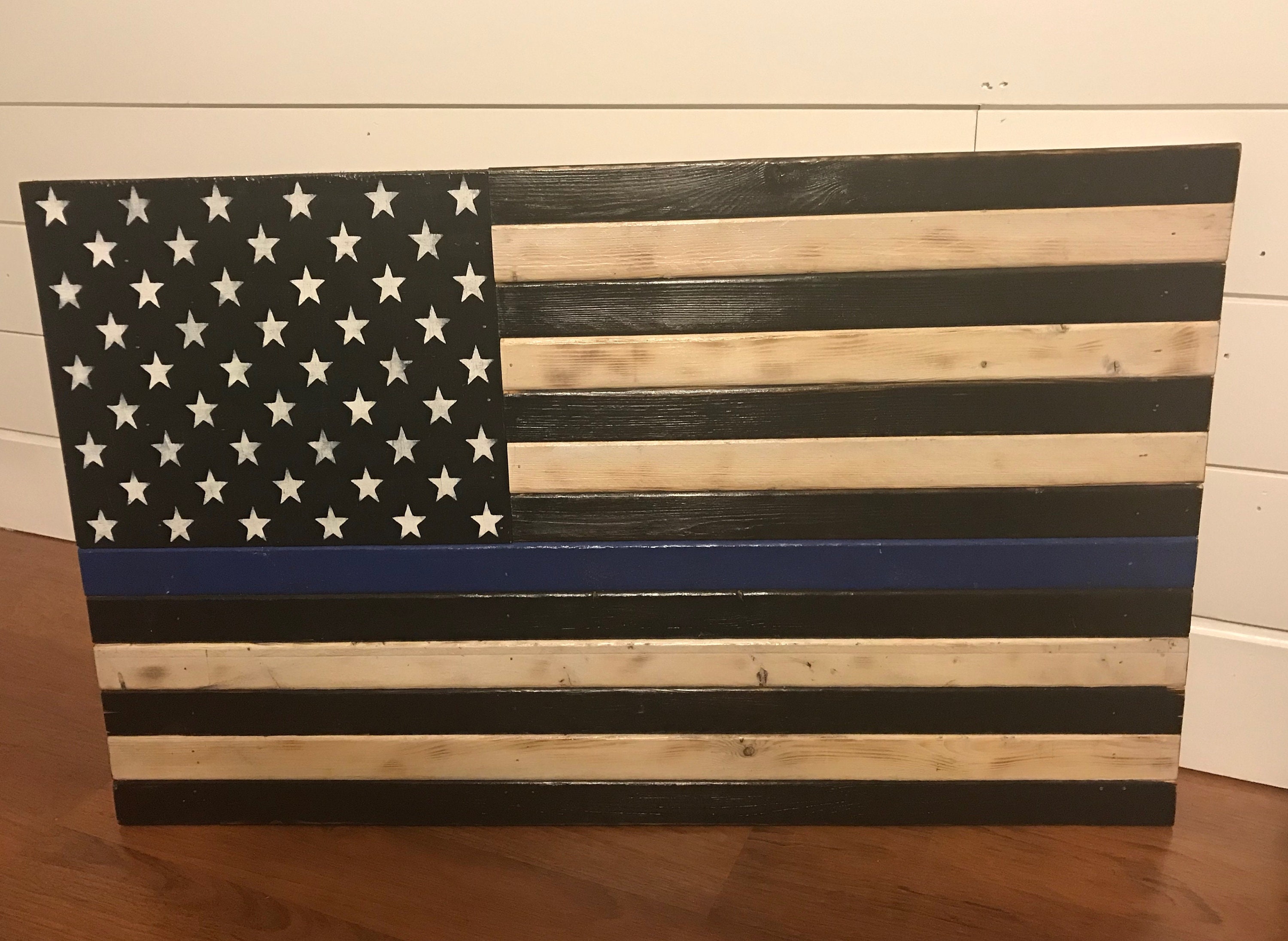 Rustic Wooden Thin Blue Line Flag - Indoor/outdoor - American Flag - Etsy