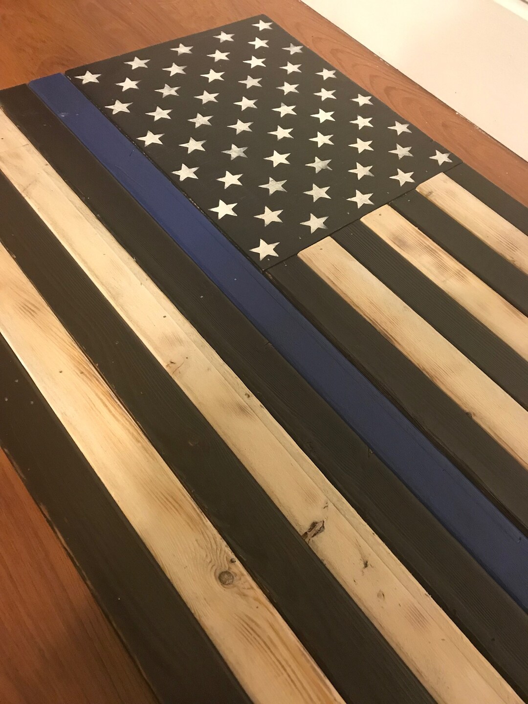 Rustic Wooden Thin Blue Line Flag - Indoor/outdoor - American Flag - Etsy