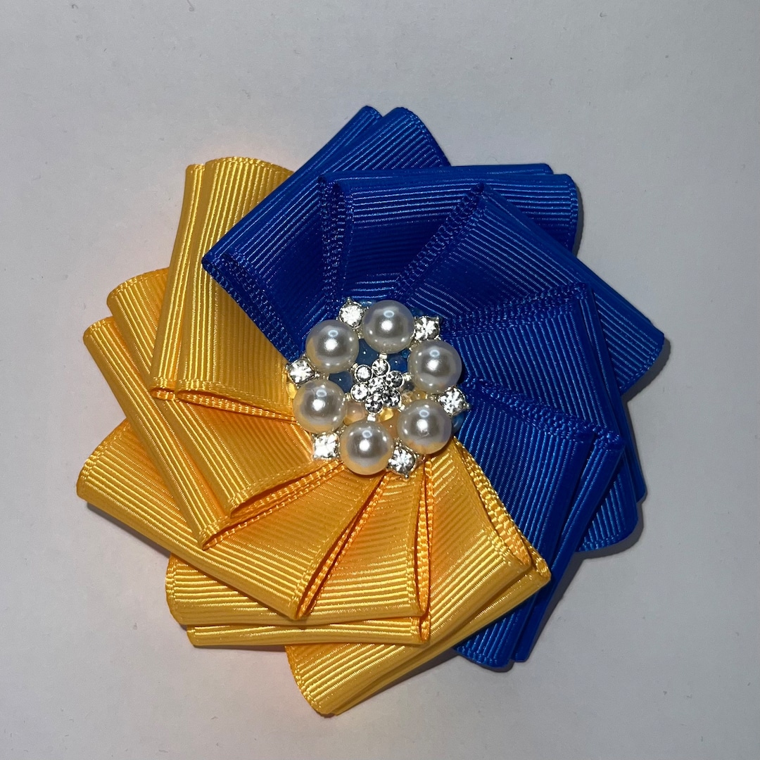 Doubled Blue and Yellow Colored Brooch/pin - Etsy