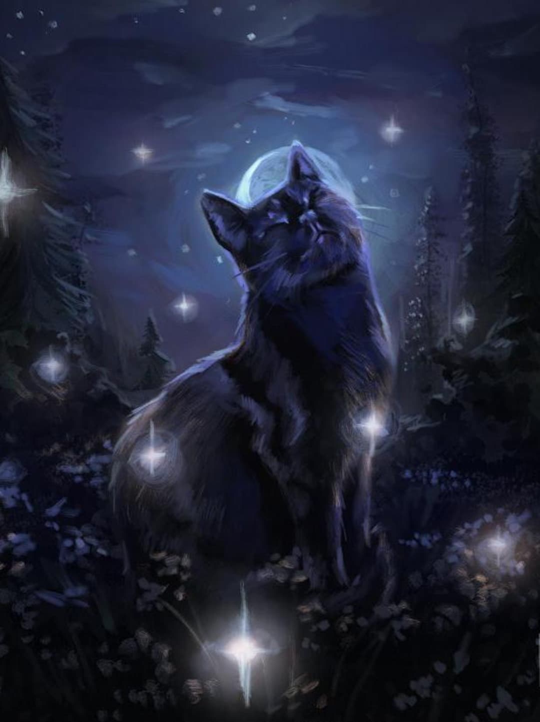 Moonlit Kitten 8x10 Glossy Premium Art Print, Whimsical Home Decor ...