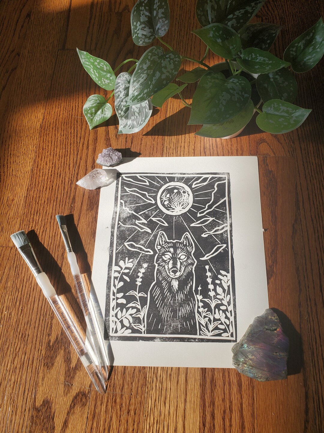 Wolf - 8x10 Lino Print - Etsy