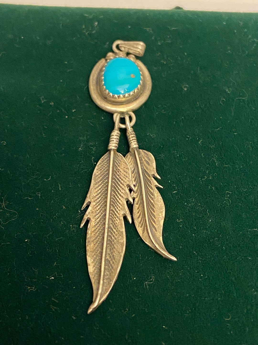 Eleanor Largo Navajo Silver Turquoise Feather Pendant - Etsy Australia