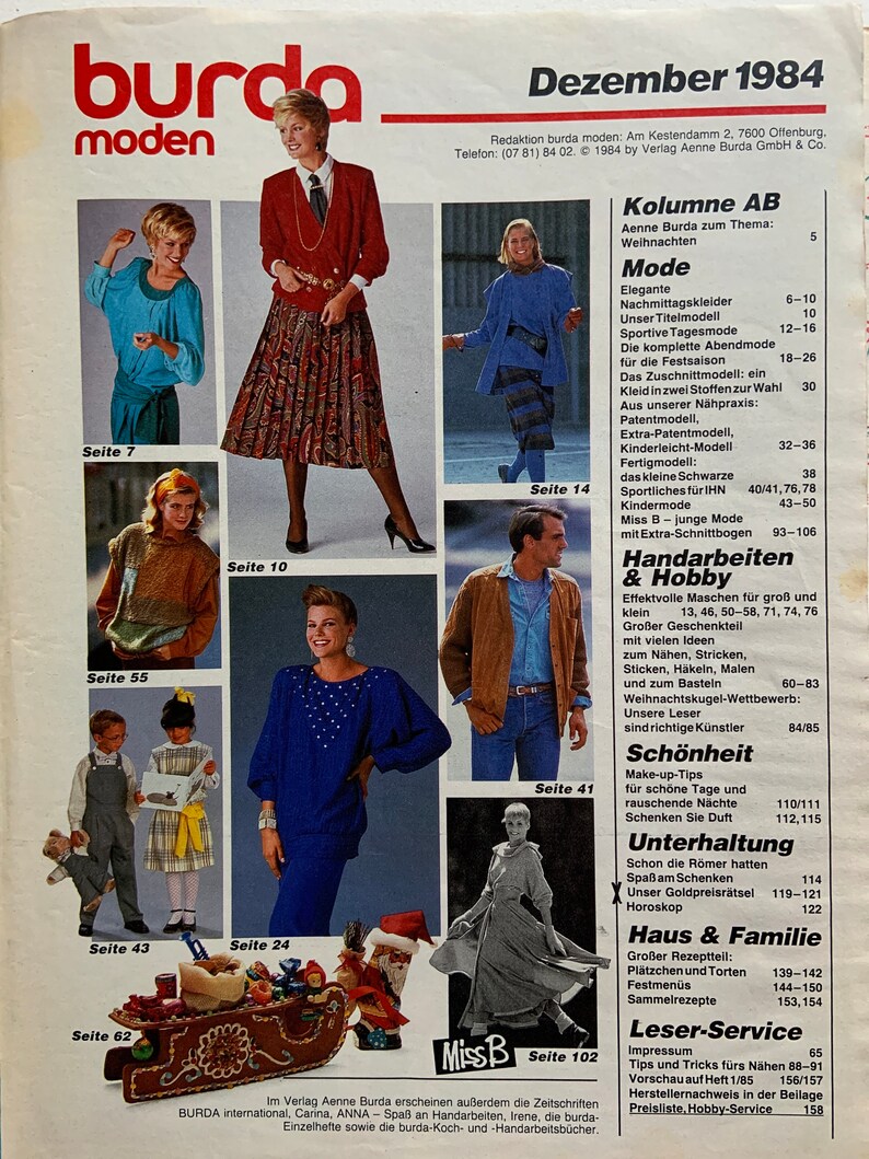 Vintage Burda Moden December 1984 - Etsy