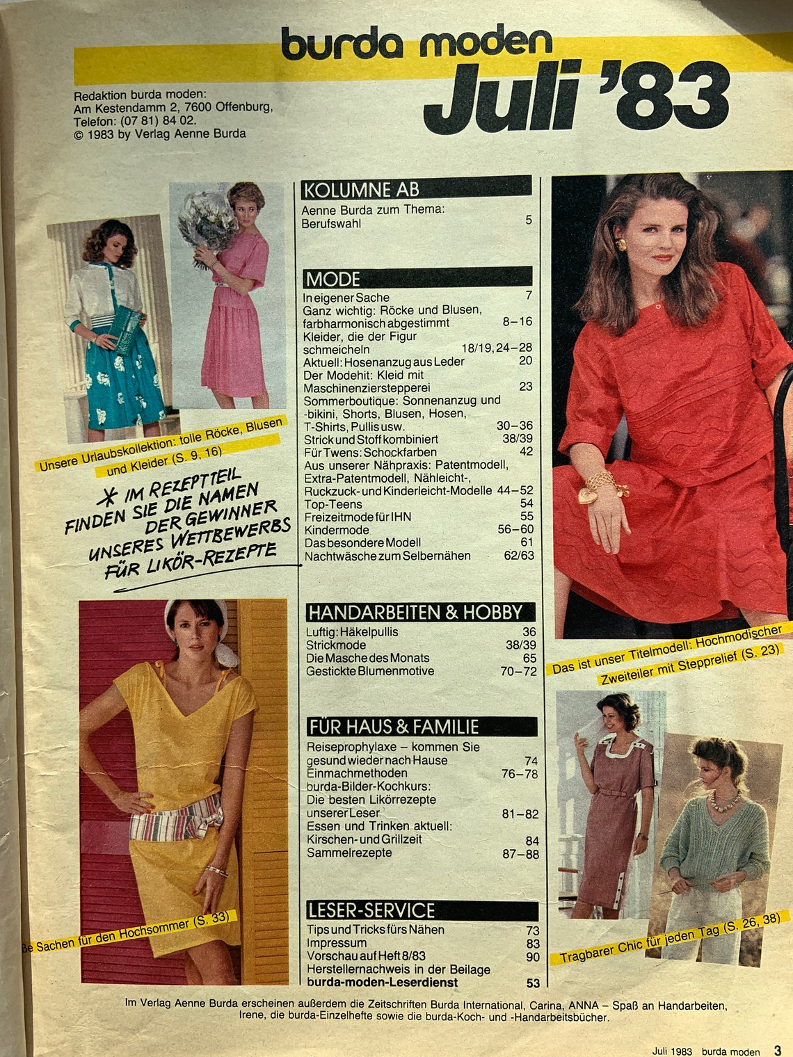 Vintage Burda Moden July 1983 - Etsy