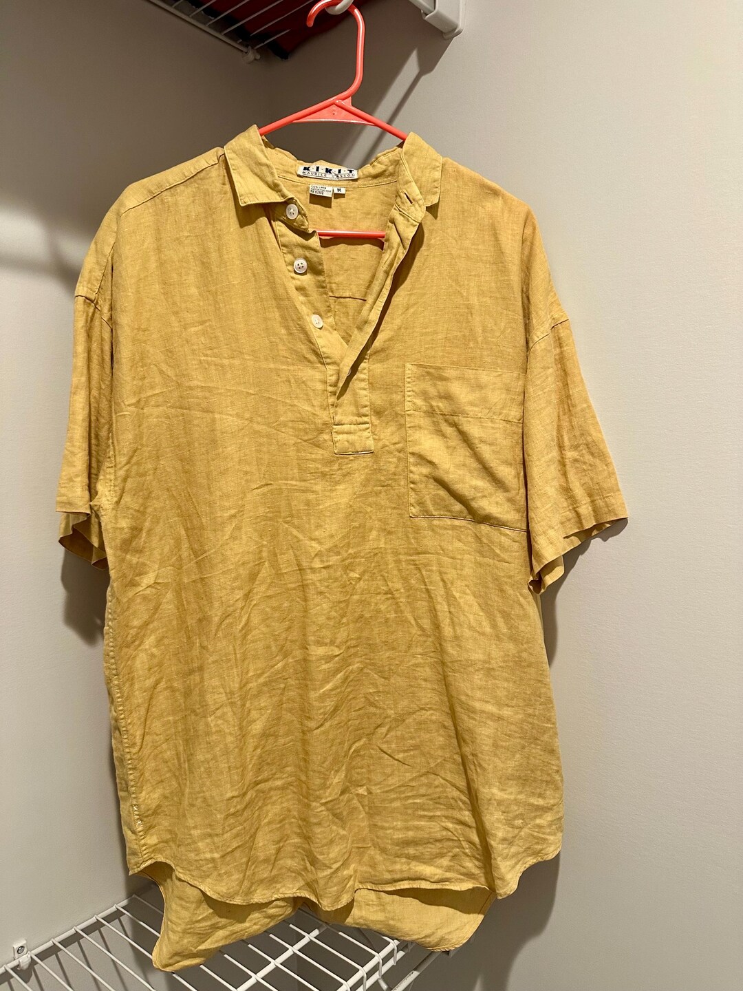 KIKIT Maurice Sasson Gold Yellow Linnen Half Button Down Collared Shirt ...