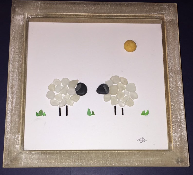 Hey Ewe Sea Glass Art Pebble Picture - Etsy