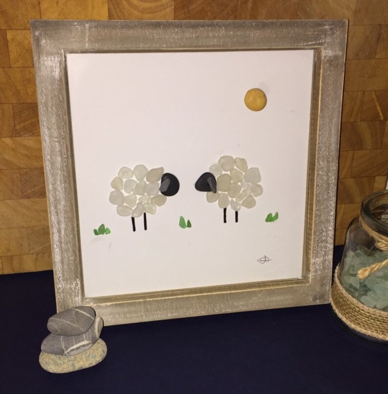 Hey Ewe Sea Glass Art Pebble Picture - Etsy
