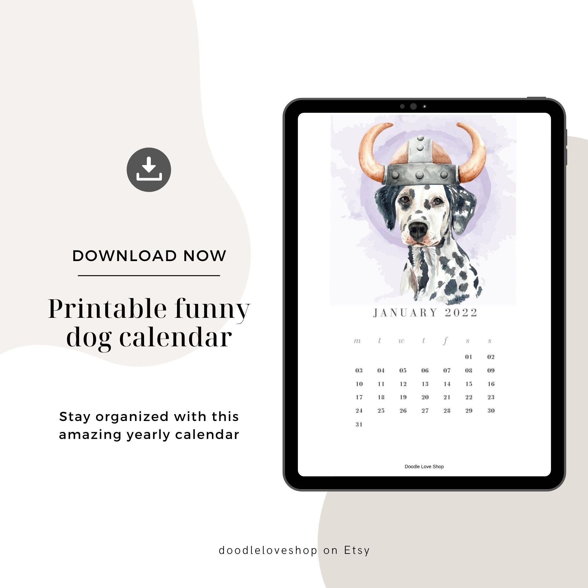 Dogs With Funny Hats 8.5 X11 Printable 2023 2024 Calendar Easy Instant ...