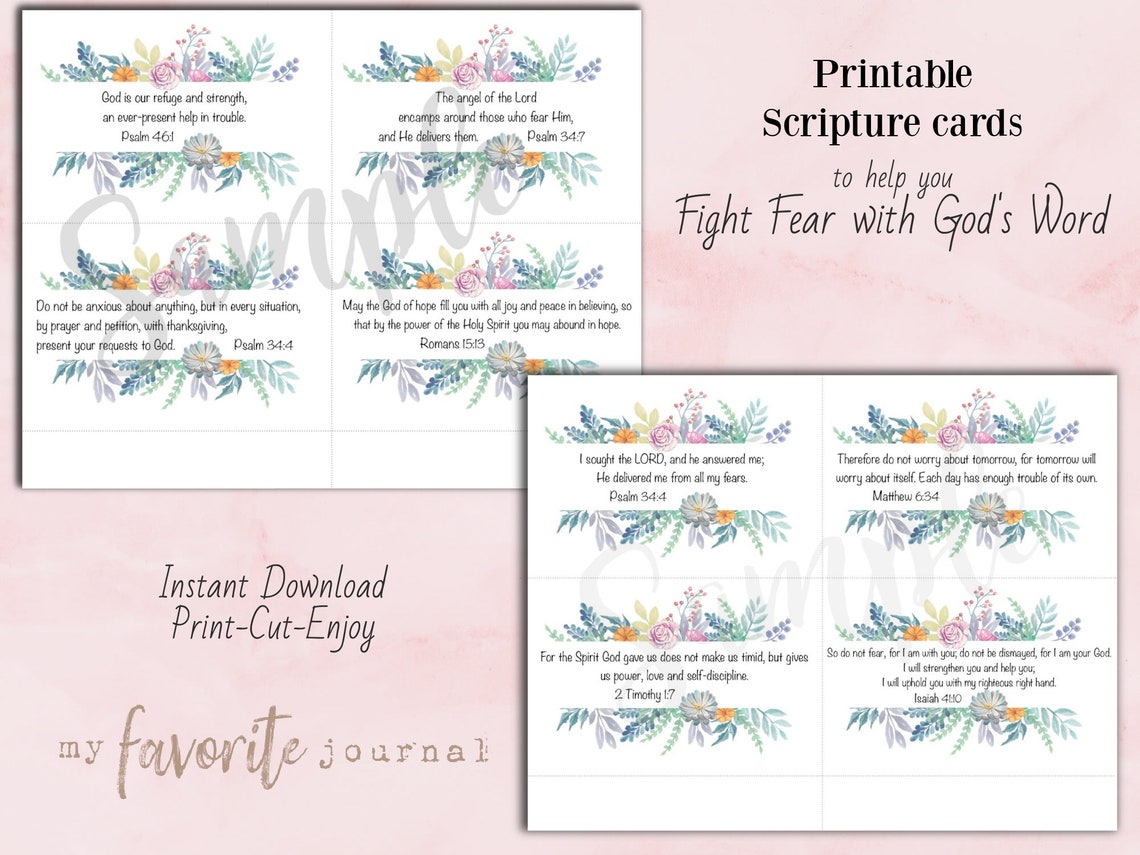 Scripture Cards Fear Themed Bible Verses Bible Memory Verse - Etsy