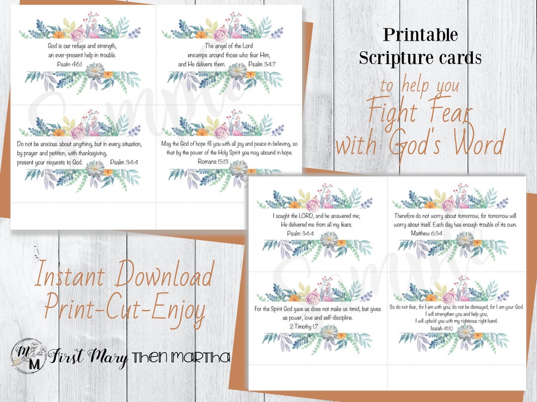 Scripture Cards, Fear Themed Bible Verses, Bible Memory Verse Cards ...