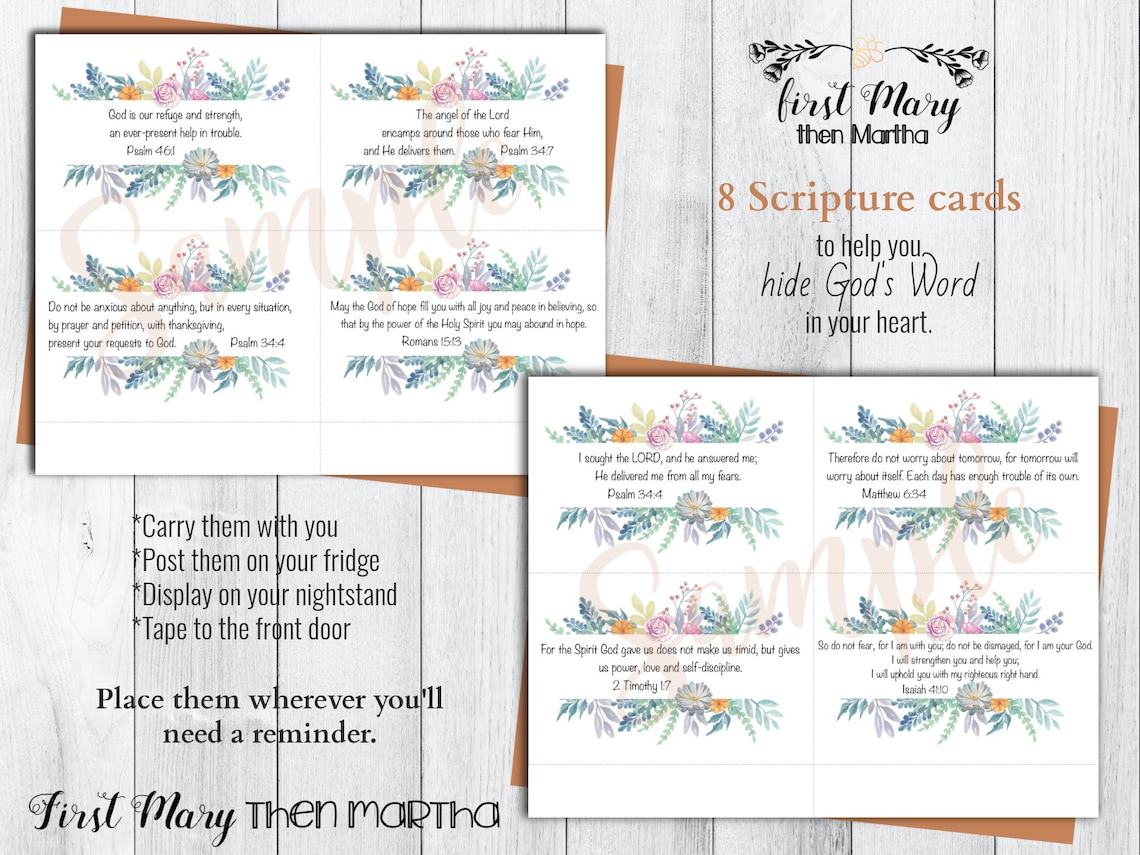 Scripture Cards, Fear Themed Bible Verses, Bible Memory Verse Cards ...