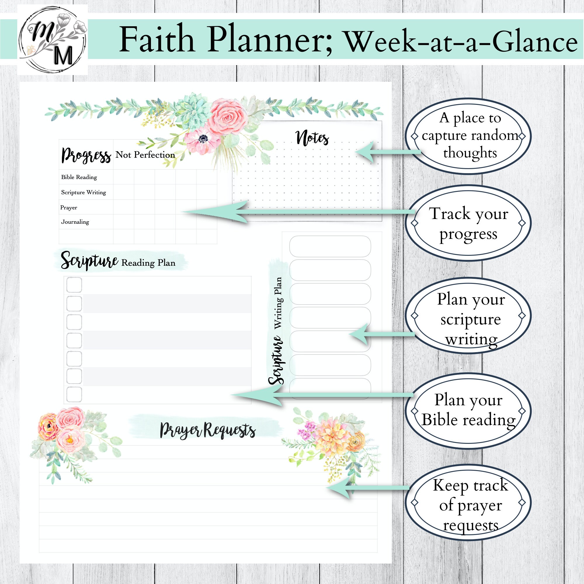 Faith Planner Kit, Printable Weekly Plan, Prayer Calendar, Scripture ...