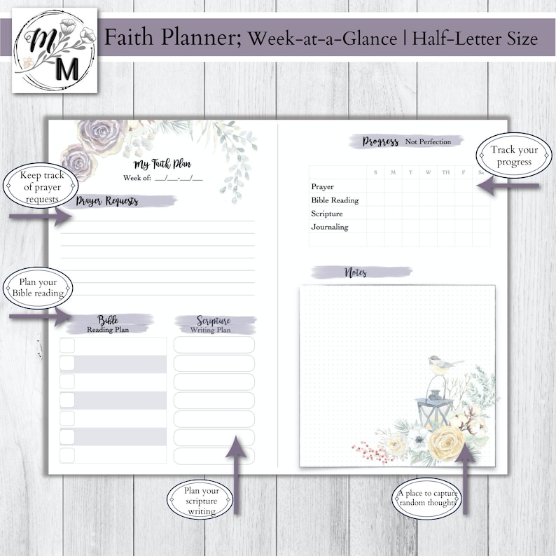 Weekly Faith Planner Page, Printable, Half-letter Size, Prayer List ...