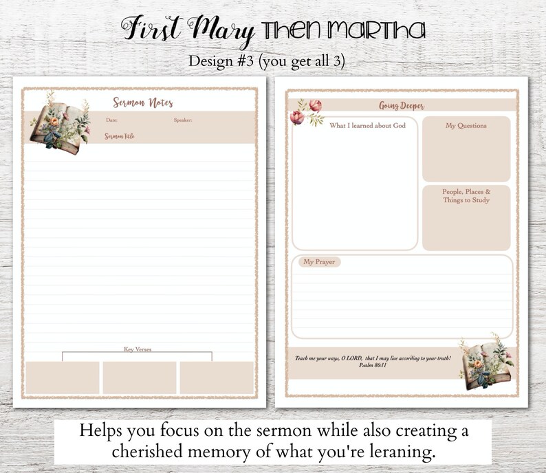 Sermon Notes, Printable, Letter Size, Faith Journal Insert, Bible ...