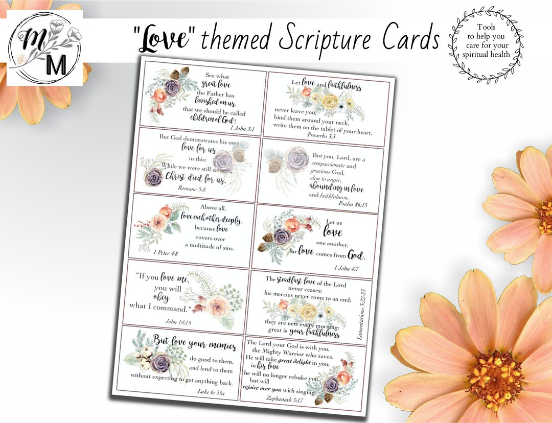 Scripture Cards, Love Themed Bible Verses, Bible Memory Verse Cards ...