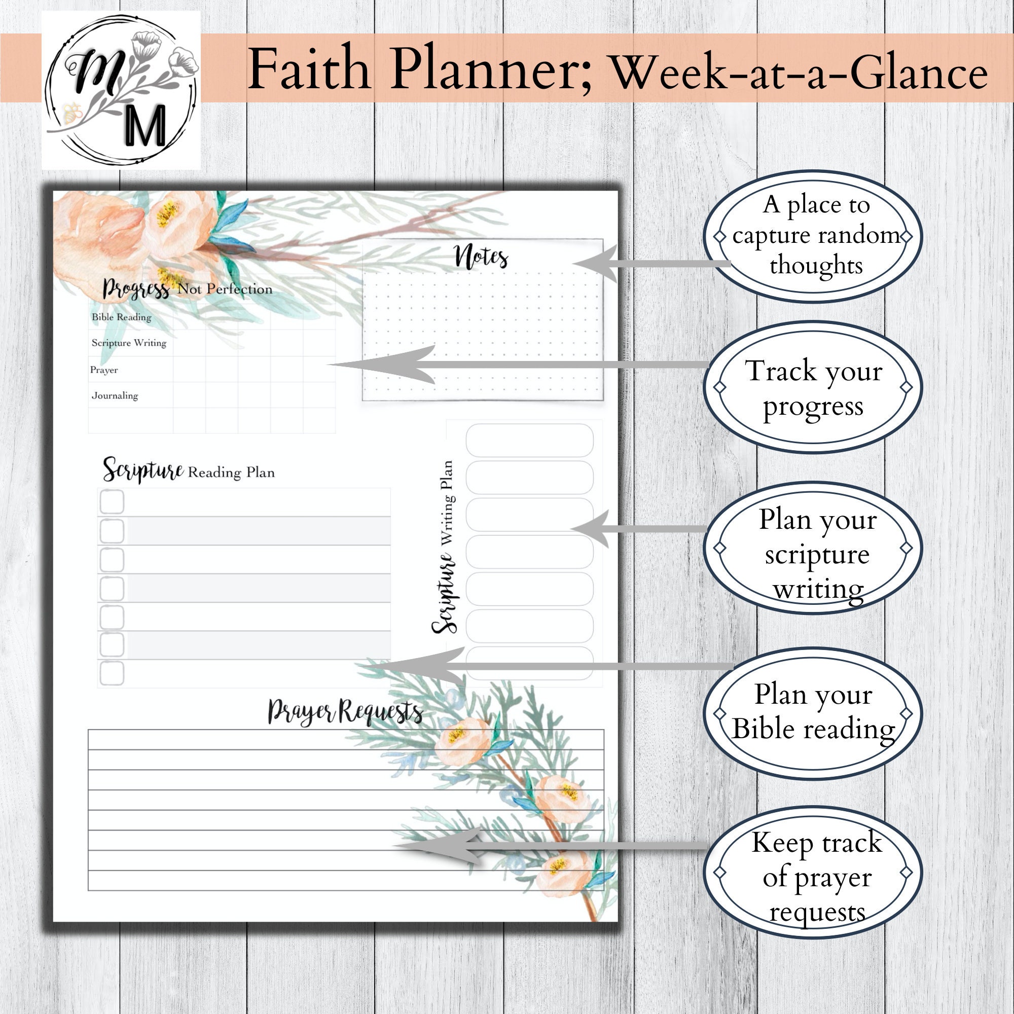 Faith Planner Kit (12 Month) Printable Weekly Plan, Prayer Calendar ...