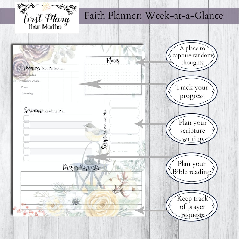 Faith Planner Kit (12 Months), Printable Weekly Plan, Prayer Calendar ...