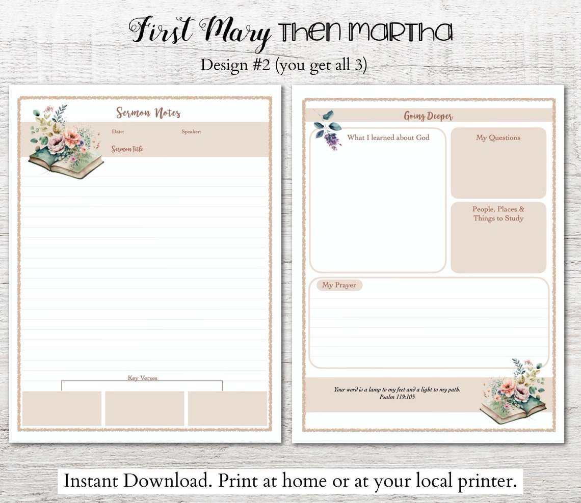 Sermon Notes, Printable, Letter Size, Faith Journal Insert, Bible ...