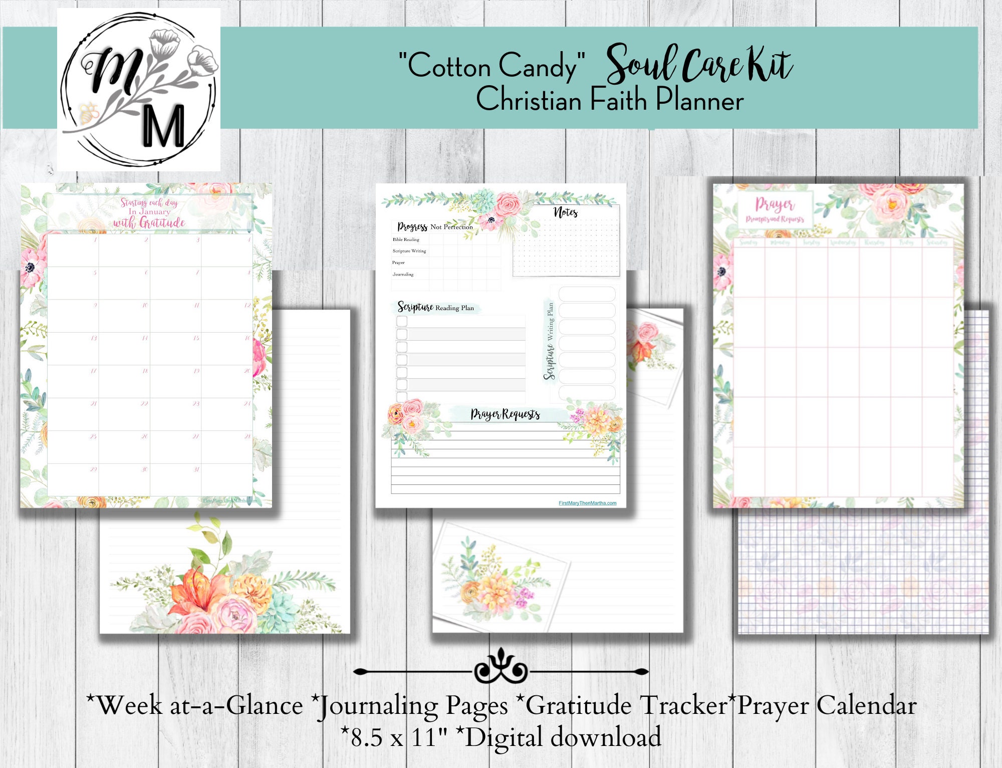 Faith Planner Kit, Printable Weekly Plan, Prayer Calendar, Scripture ...