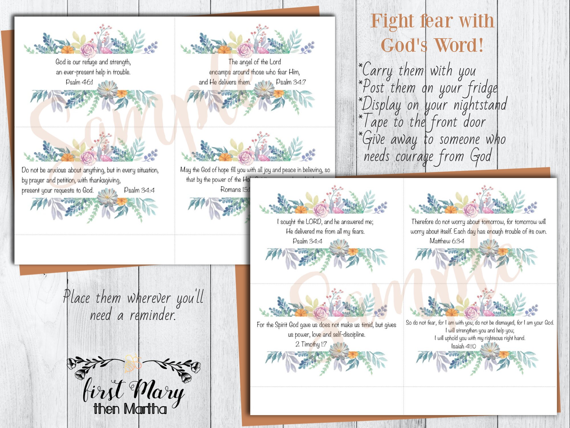 Scripture Cards, Fear Themed Bible Verses, Bible Memory Verse Cards ...