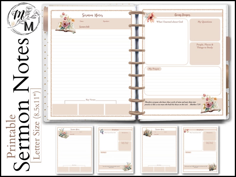 Sermon Notes, Printable, Letter Size, Faith Journal Insert, Bible ...