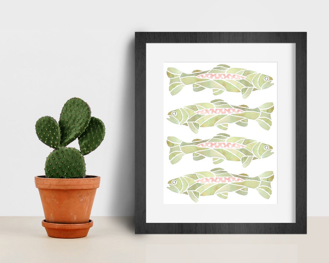 Geometric Rainbow Trout DIGITAL DOWNLOAD Abstract Watercolor - Etsy
