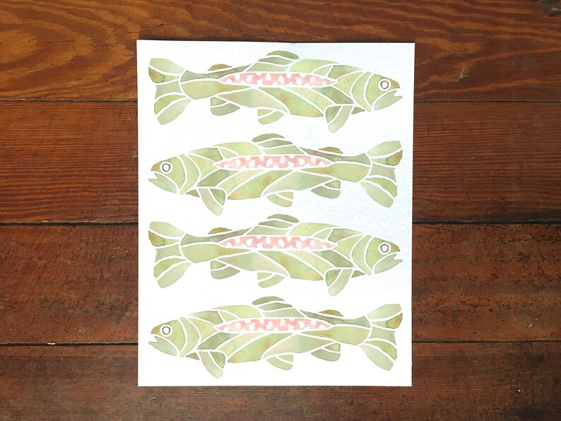 Geometric Rainbow Trout, DIGITAL DOWNLOAD, Abstract Watercolor Fish ...