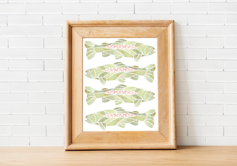 Geometric Rainbow Trout, DIGITAL DOWNLOAD, Abstract Watercolor Fish ...