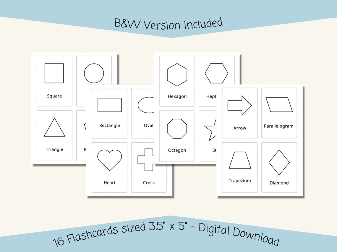 16 Geometric Shape Flashcards for Toddlers Preschool Montessori ...