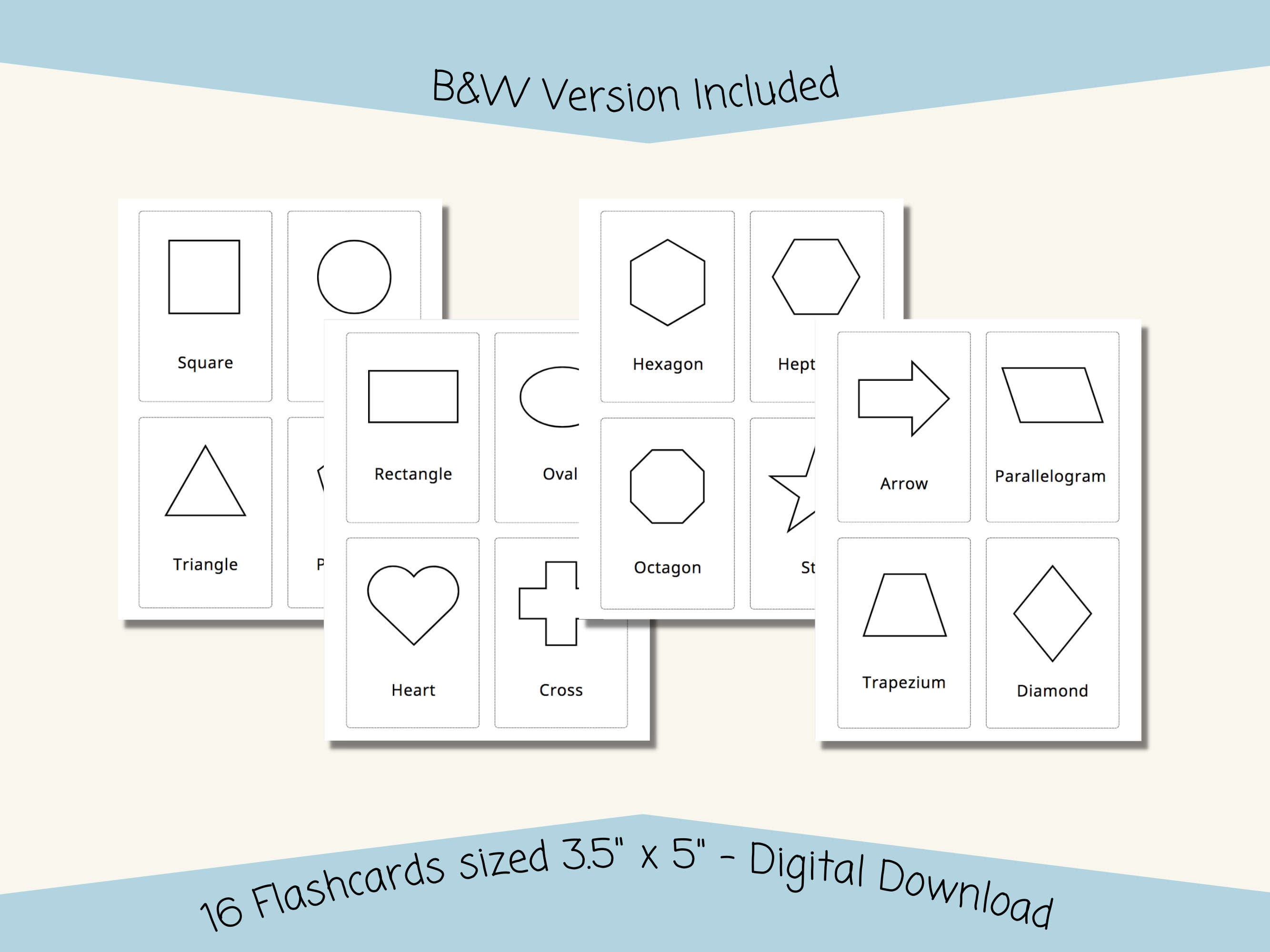 16 Geometric Shape Flashcards for Toddlers Preschool Montessori ...