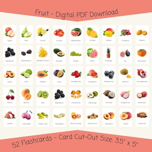 52 Fruit Flashcards for Toddlers Preschool Montessori Learning ...
