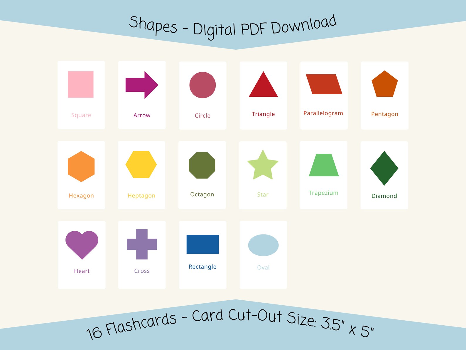 16 Geometric Shape Flashcards for Toddlers Preschool Montessori ...