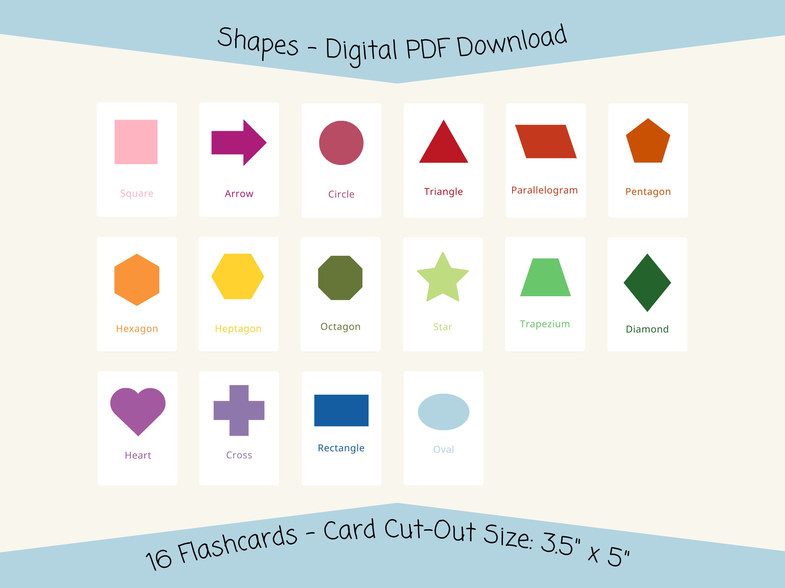 16 Geometric Shape Flashcards for Toddlers Preschool Montessori ...