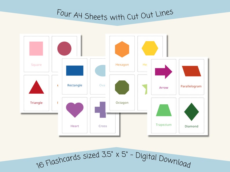 16 Geometric Shape Flashcards for Toddlers Preschool Montessori ...