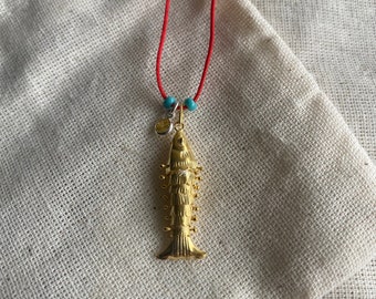925 Sterling Silver Fish Necklace, Gold Fish Necklace, Red String ...