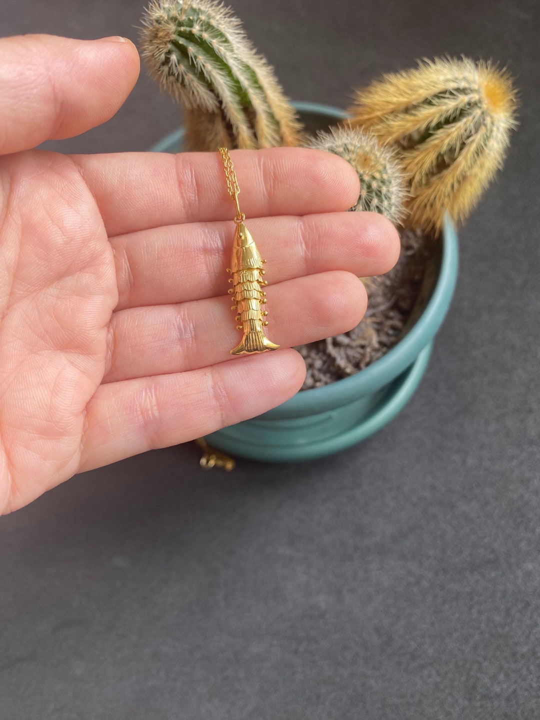 925 Sterling Silver Fish Necklace, Gold Plated or Silver, 3D Movable ...