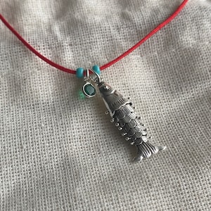 925 Sterling Silver Fish Necklace, Gold Fish Necklace, Red String ...
