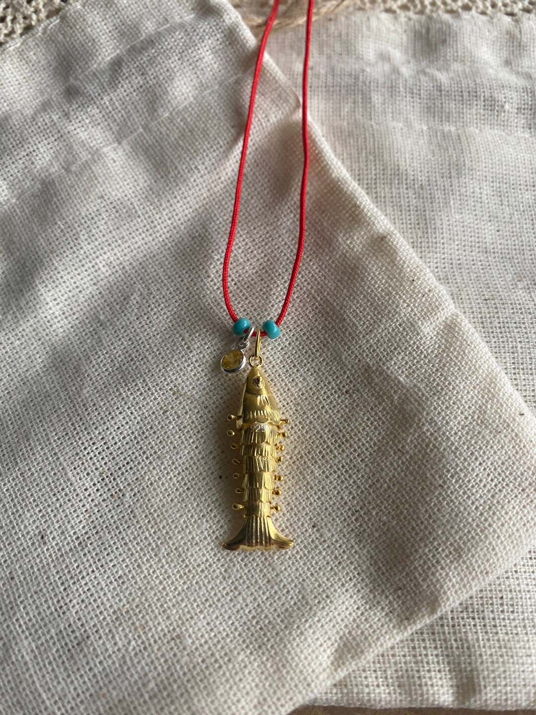 925 Sterling Silver Fish Necklace, Red String Necklace, Gold Fish ...
