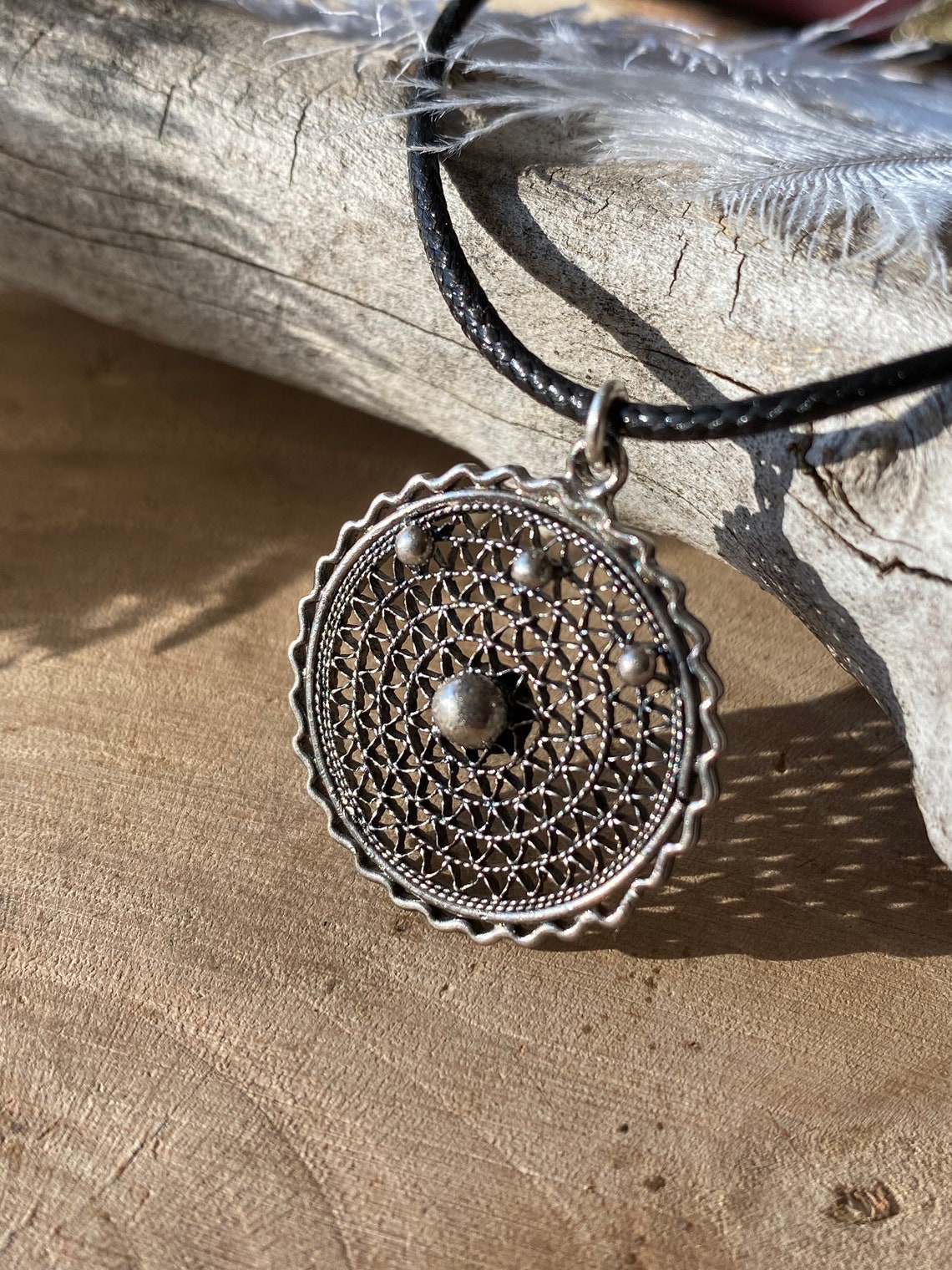 Sterling Silver Filigree Necklace: Turkish Telkari Pendant, Adjustable ...