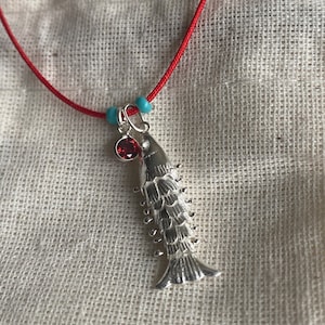 925 Sterling Silver Fish Necklace, Gold Fish Necklace, Red String ...