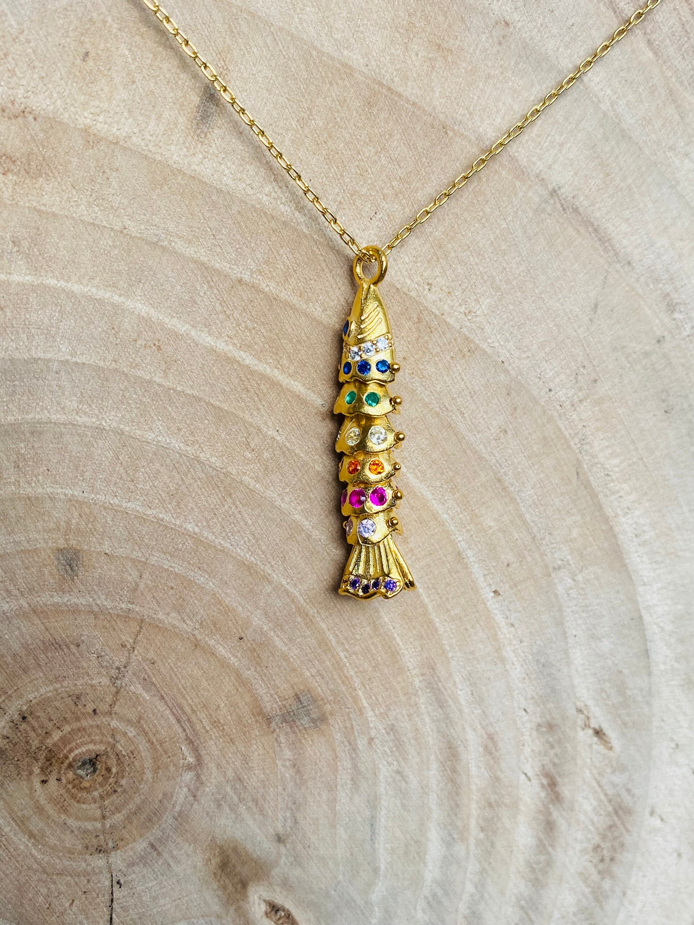 Sterling Silver Movable Fish Necklace, Zircon Gemstone Pendant - Etsy