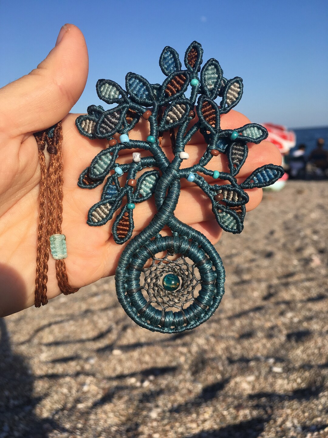 Dreamcatcher Tree of Life Macrame Necklace Tiger's Eye Macrame Necklace ...