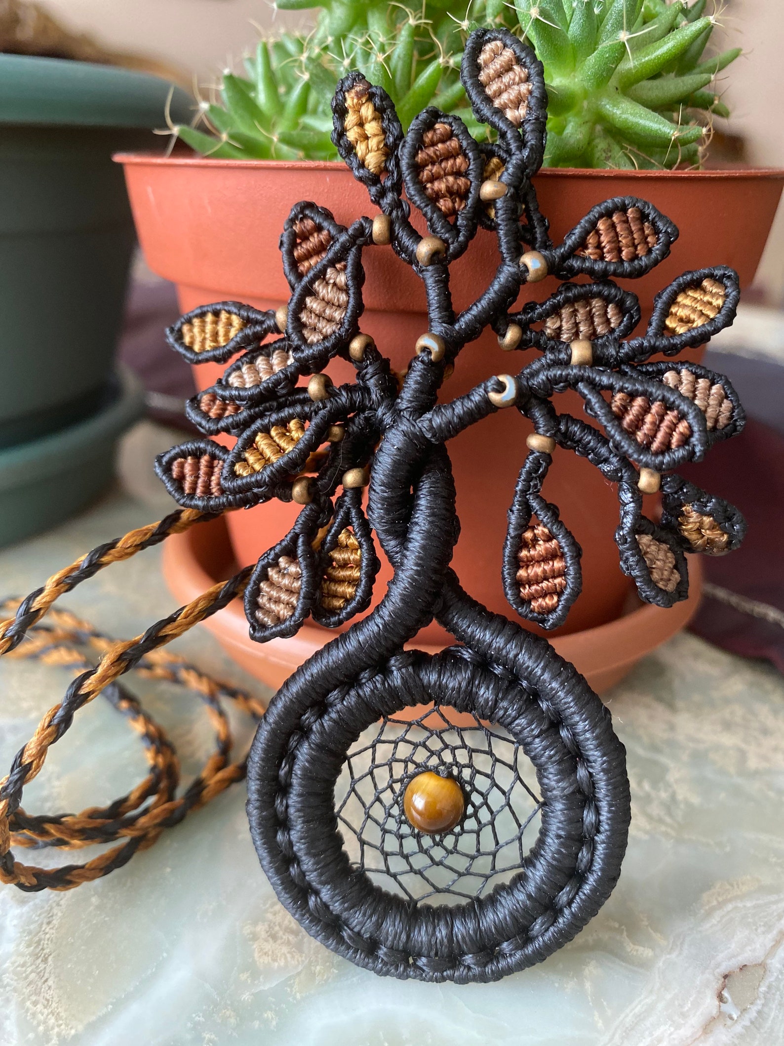 Tree of Life Macrame Necklace With Tiger's Eye Bead Healing Crystal ...