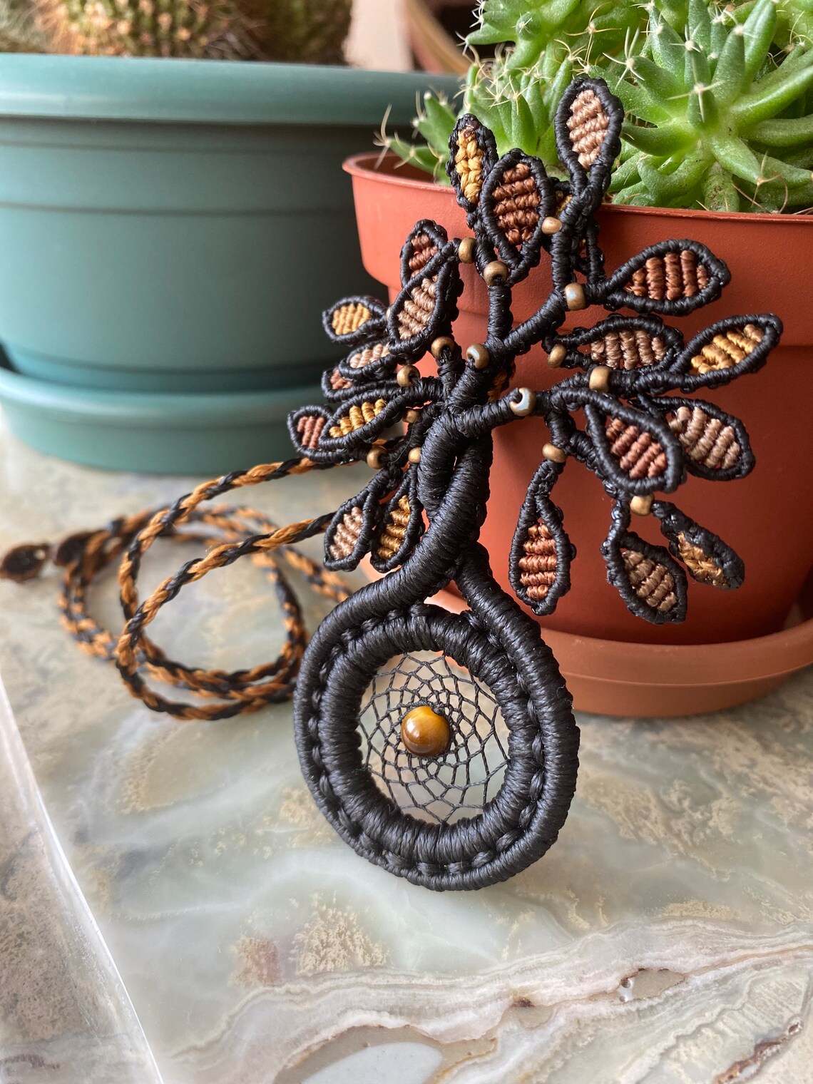Tree of Life Macrame Necklace With Tiger's Eye Bead - Etsy