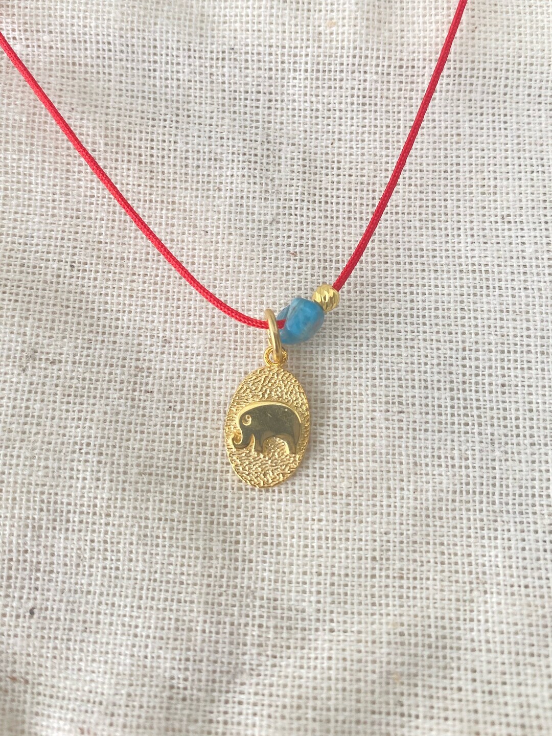 925 Sterling Silver Elephant Necklace, Red String Necklace, Gold ...