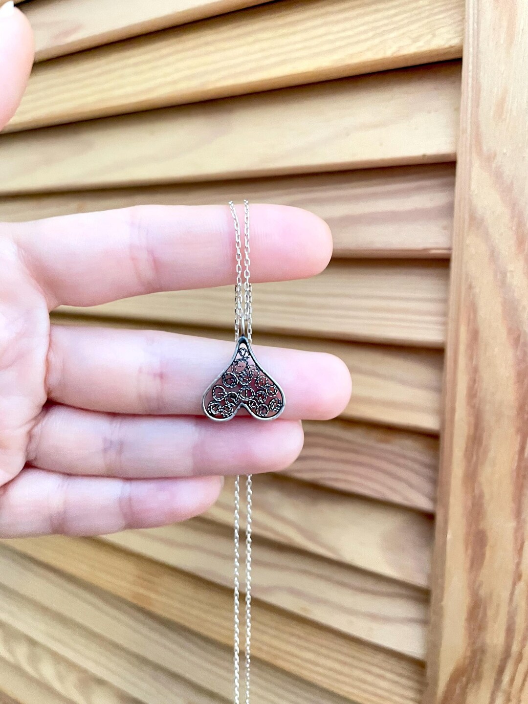 Handmade Oxidized Silver Filigree Heart Necklace: Turkish Telkari ...